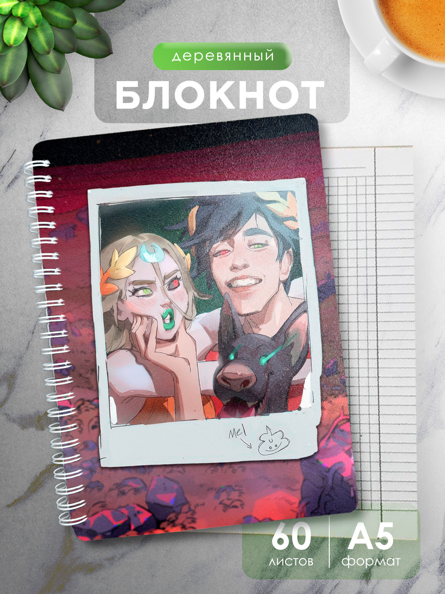 Блокнот деревянный Wood-Book с принтом для записей Hades 2 Мелиноя и Атрей фото