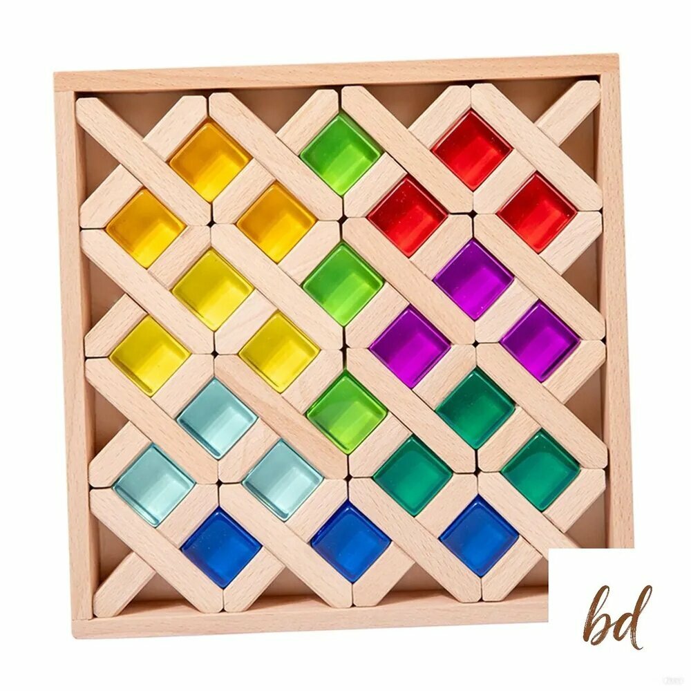 Набор радужных строительных блоков из акрила, развивающие сенсорные игрушки для малышей, 30 см, с деревянным ящиком