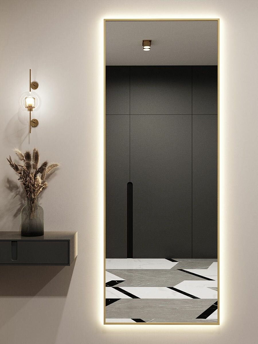 Зеркало настенное 160х60 см золото с подсветкой Свет: Нейтральный белый 4500К В алюминиевой раме интерьерное BLX MIRROR