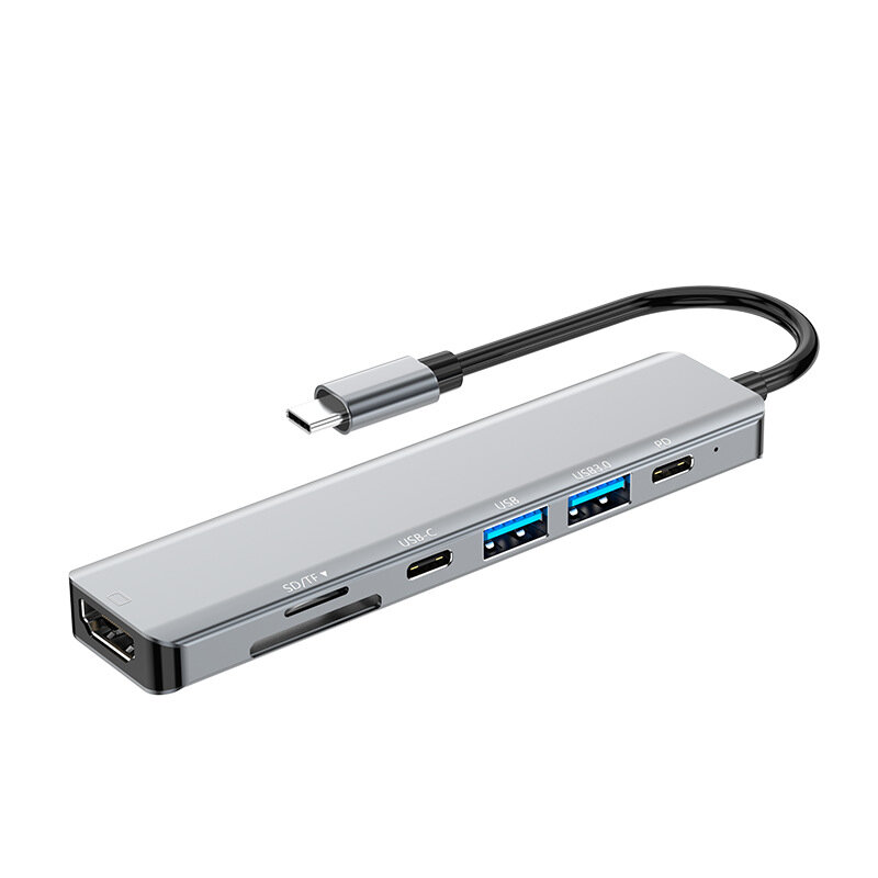 Хаб USB 3.0 7 в 1 для ноутбука Macbook. Переходник Type-C HDMI SD USB-A. Расширитель для ПК Apple с внешним питанием.