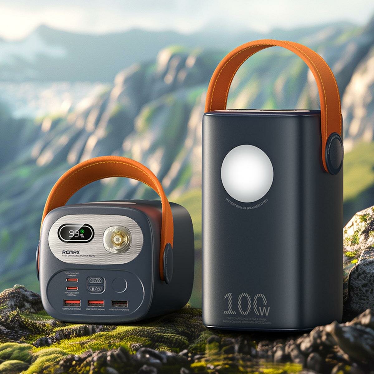 Портативный аккумулятор для ноутбуков/смартфонов Remax GuTitan, 60000 mAh, PD 100W, LED display, Two Lamp, Черный