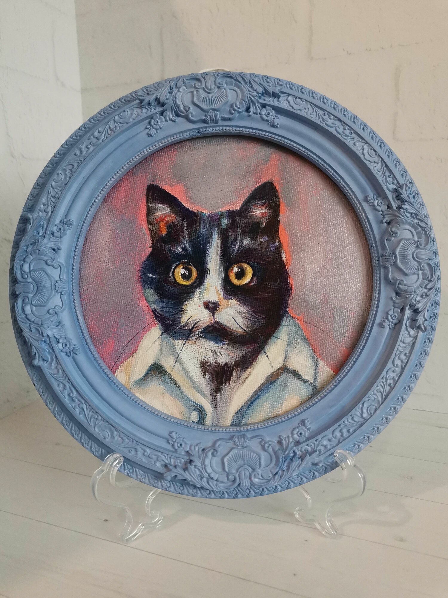 Картина маслом БрусникаАрт круглая Кот