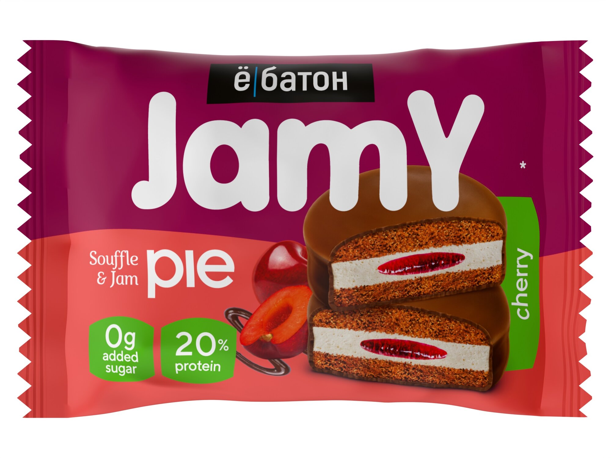 Печенье протеиновое Jamy Pie "Ё|Батон", с суфле, вишня, 60 г