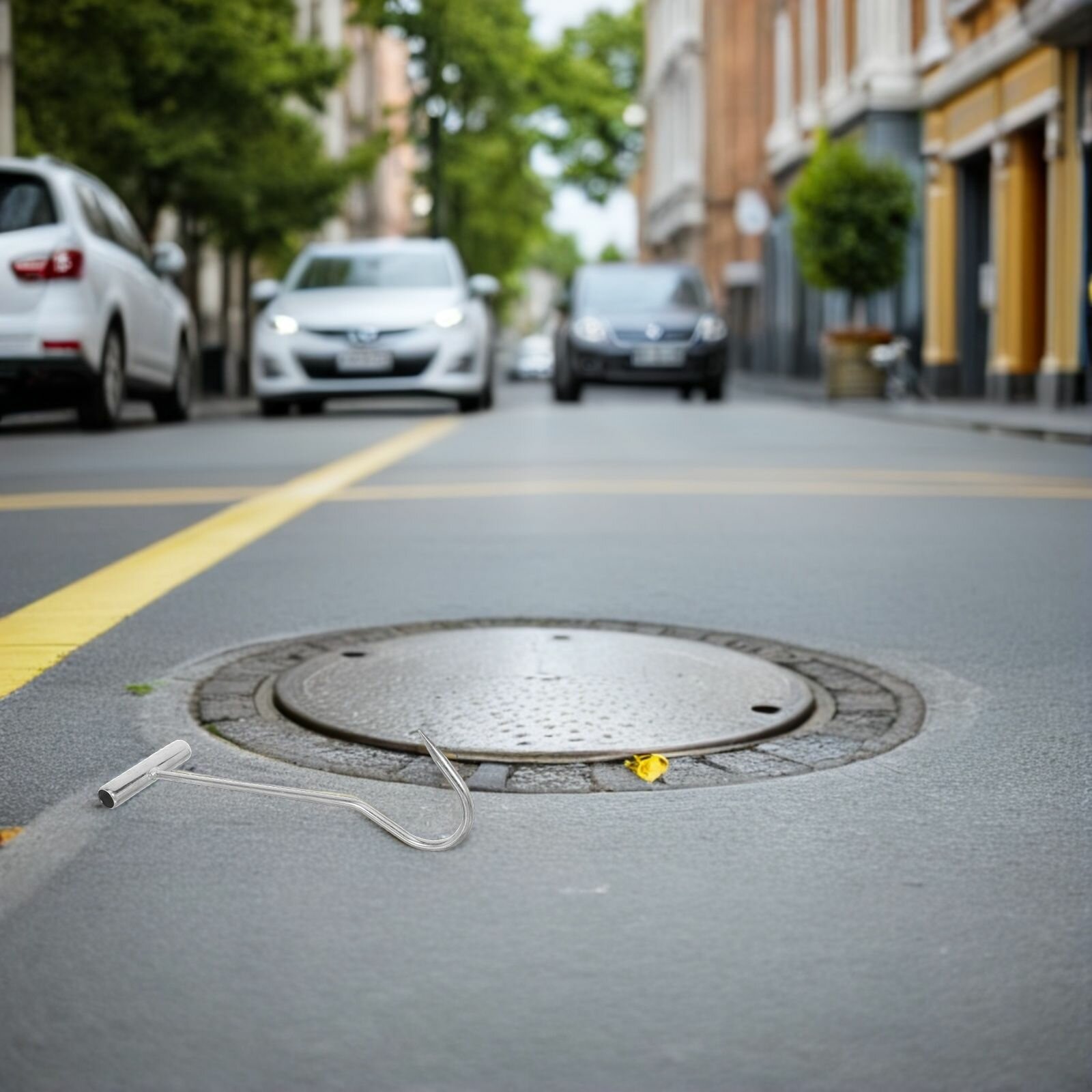 Серебристый металлический крюк для подъёма канализационных люков, комплект из 2 штук