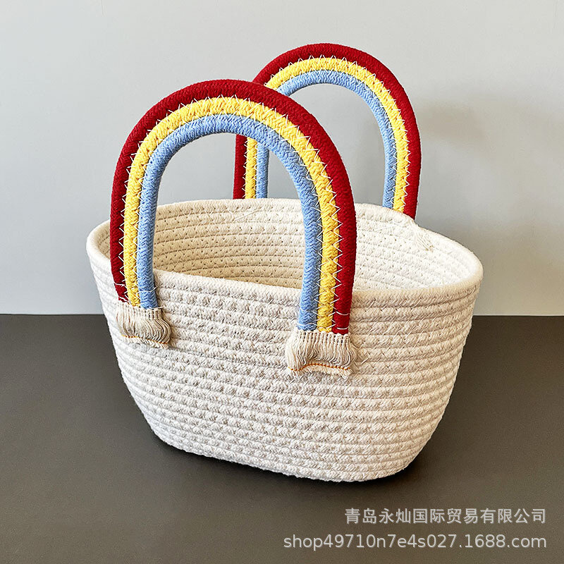Радужная косичка из хлопковой веревки, ручная работа, кухонная корзина для детей, подарок на день рождения,
