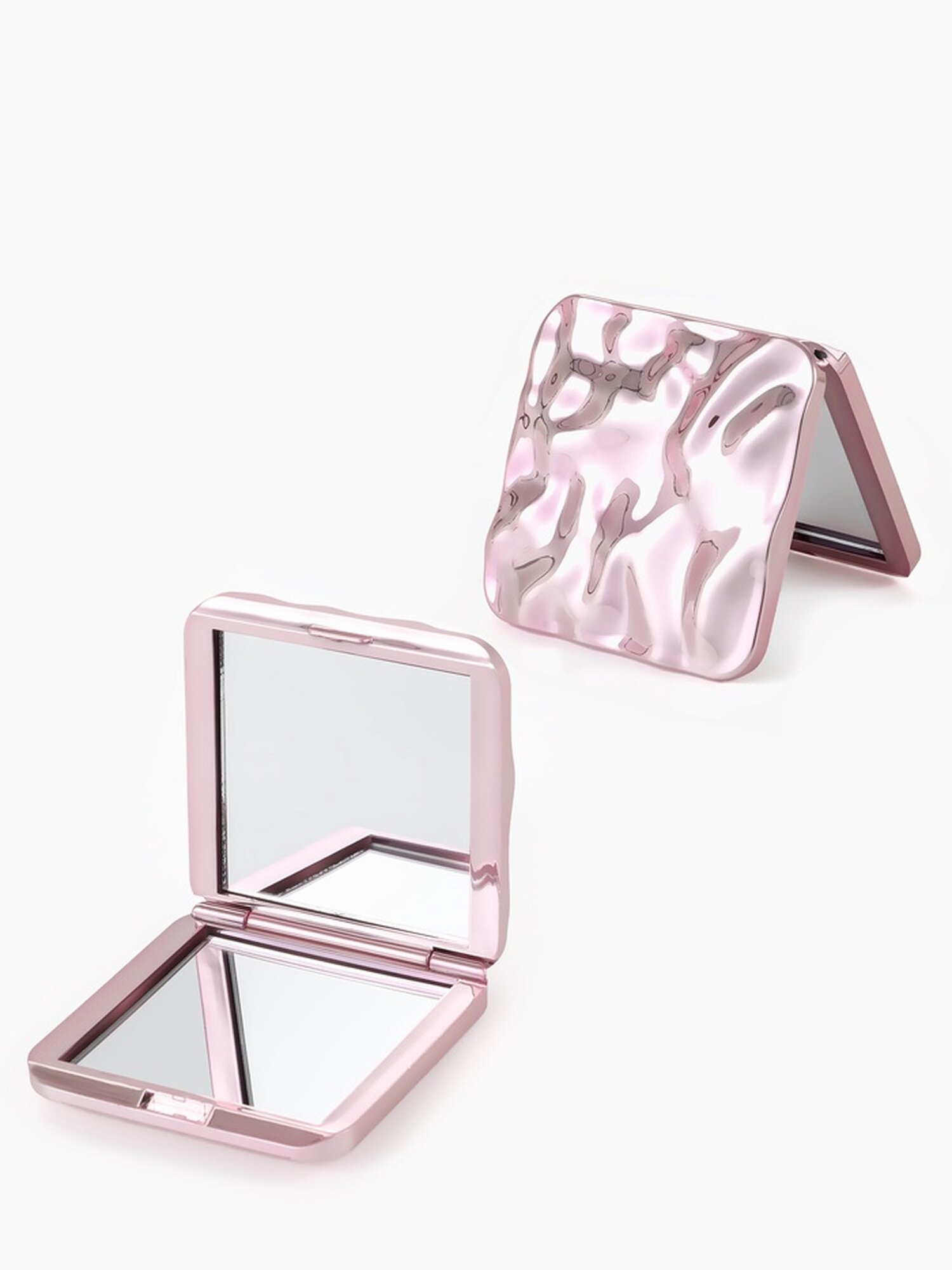 Зеркало складное квадрат (2) с/увел волны 7,5см пластик розовый пакет QF