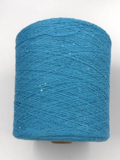 Пряжа Пайетки 2мм на хлопке (микропайетки) 2-1072-1 яркий сине-бирюзовый с прозрачными пайетками т1е (200г/1500м)