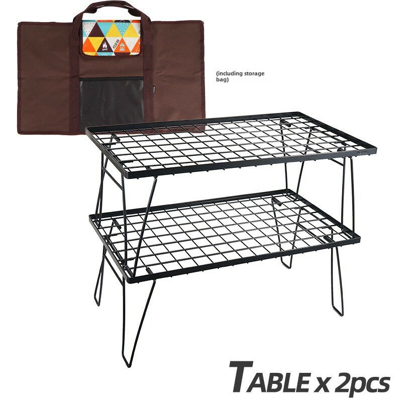 Outdoor Foldable Mesh Table Bamboo Dining Table Camping Style Portable Barbecue Table Camping Style Tableware Drain Rack Foldable Table Mesh Table (Grid table x2 + storage bag)