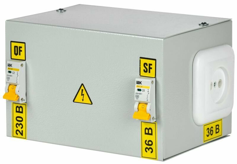 Ящик с понижающим трансформатором IEK ЯТП, 0,25, 230-36 В, 2 автоматических выключателя, УХЛ4, IP30