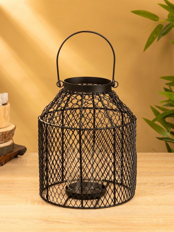 Подсвечник фонарь со стеклянной колбой, 20 20 26 см, d 10 см, металл, чёрный