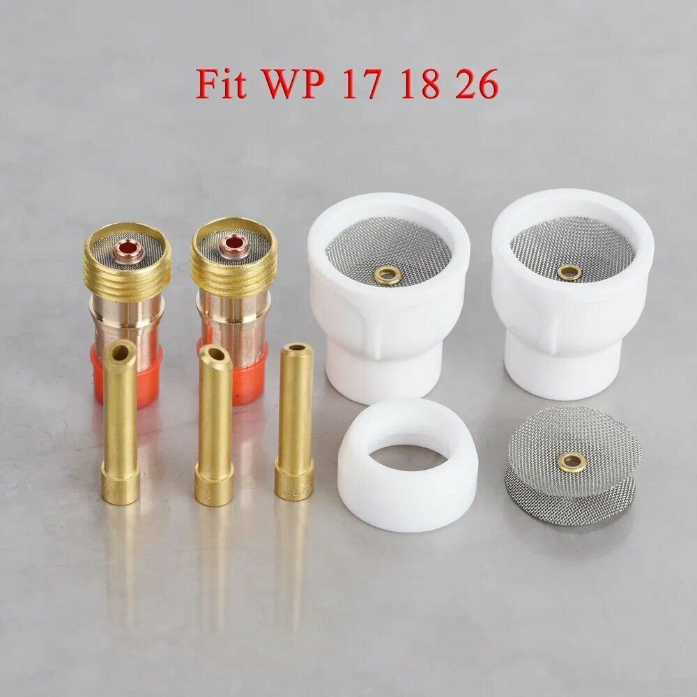 11 шт. TIG сварка № 12,2.4mm белая керамическая насадка, комплект чашек из глинозема, конфорки WP17 18 26, шорты цанги, наборы газовых линз для тела