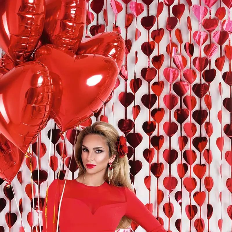 Занавес Сердца , 1 х 2 м, для оформления пространства для праздника или фотосессии, создаст эффектный фон для вечеринки, романтического декора или оформления праздничной зоны.
