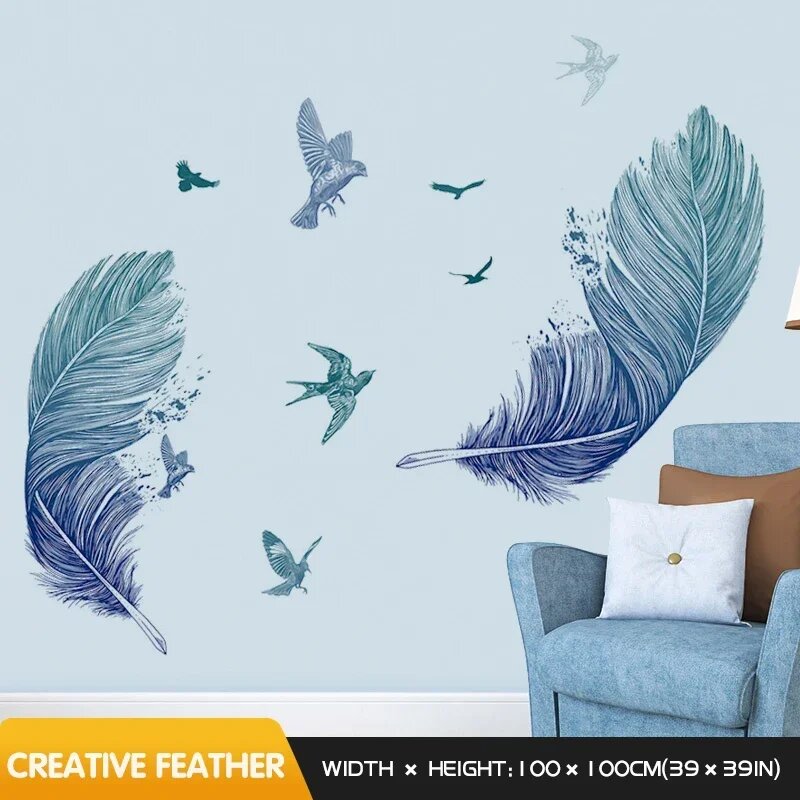 Креативные Самоклеящиеся Декоративные Наклейки На Стену С Изображением Перьев Для Спальни, Гостиной, Фона Для Телевизора