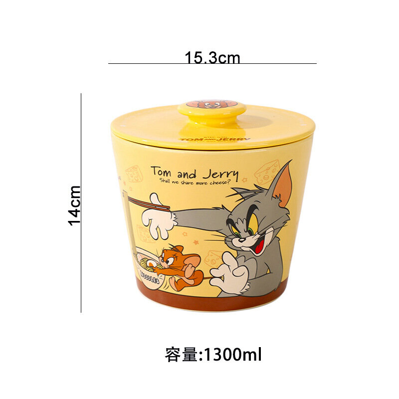 2026 Кошка и старик, коллаборация, миска для лапши быстрого приготовления, утолщенная керамическая миска, высокая эстетическая ценность, с крышкой, миска для лапши быстрого приготовления, термостойкая, мультяшная миска