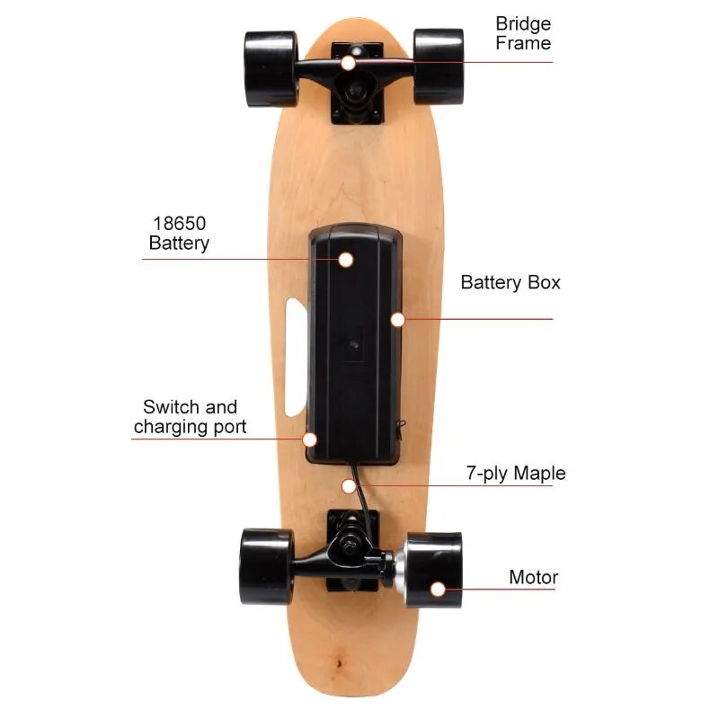 Электроскейт E-Skateboard 350 Вт, черный, с пультом ДУ, дека из ABS-пластика, для мужчин, алюминиевый корпус — фото 1