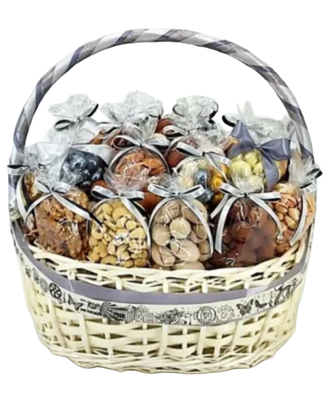 Подарочная корзина Камелия Подарки "Серебряный туман", с орехами и сухофруктами
