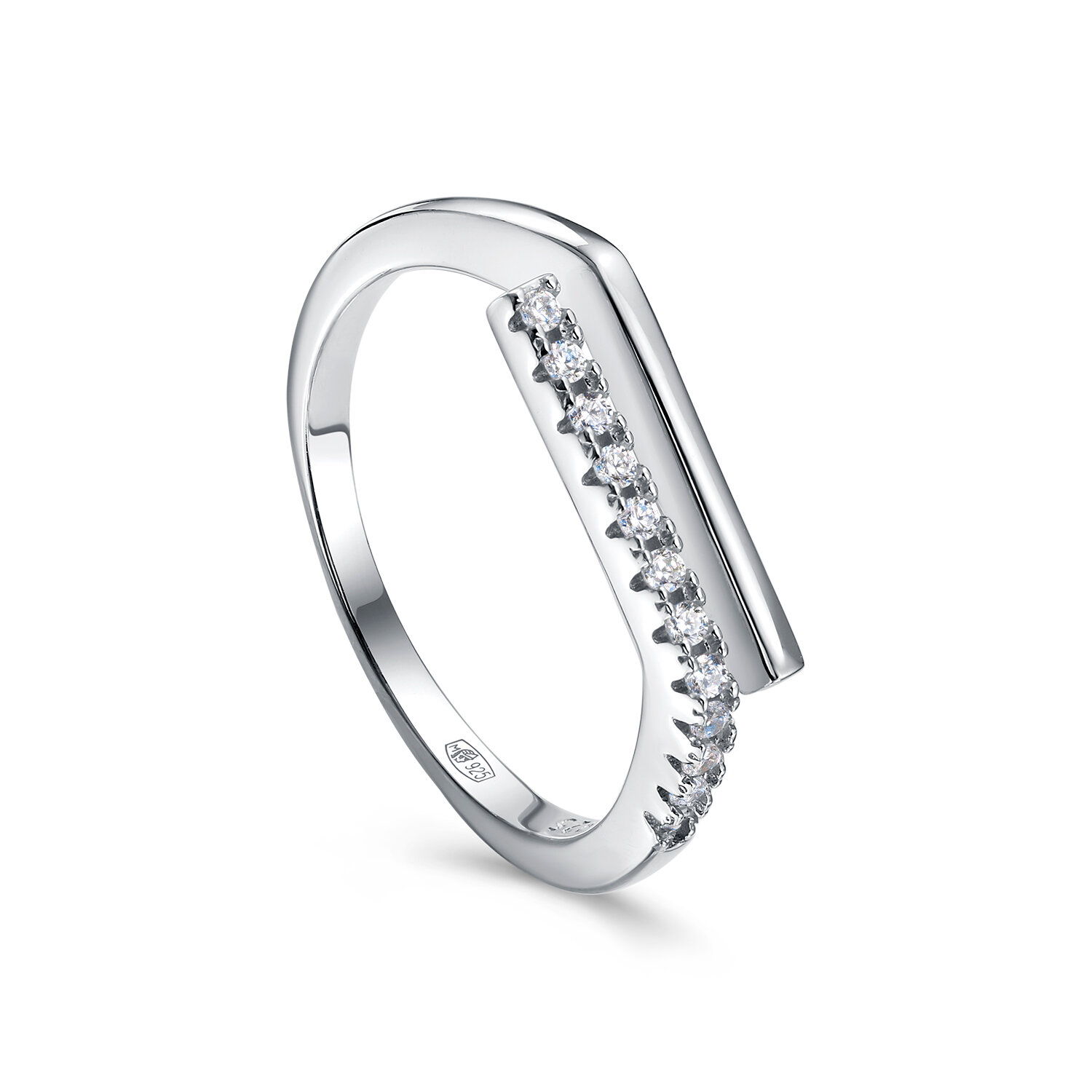 Кольцо тонкое, серебро, 925 проба, фианит