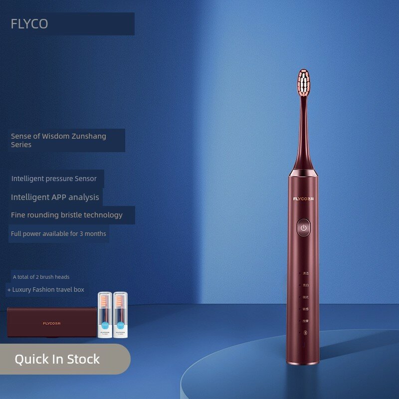 Flyco FT7205 Электрическая зубная щетка с 2 насадками, звуковая вибрация, коралловый розовый