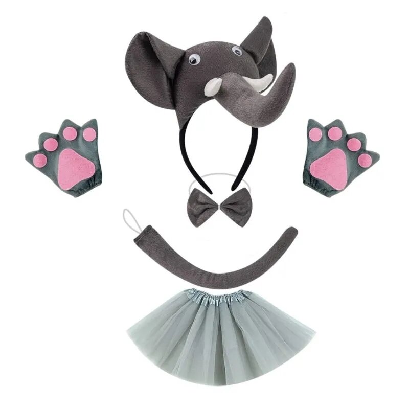 Аксессуары для игры со слонами -объемный слон-тройка плюс перчатки, серая газовая юбка