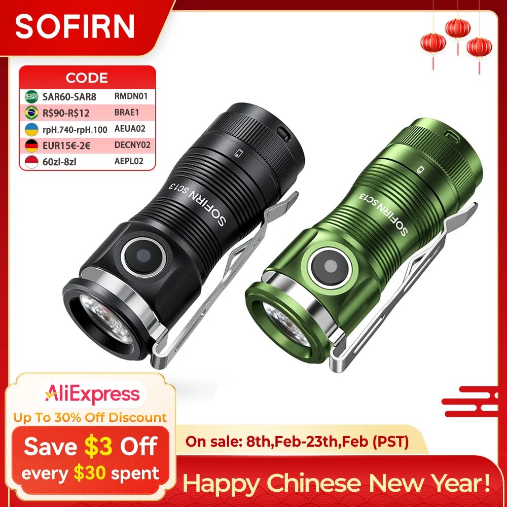 Sofirn Mini SC13 Фонарик Green, SST40 (6000K)