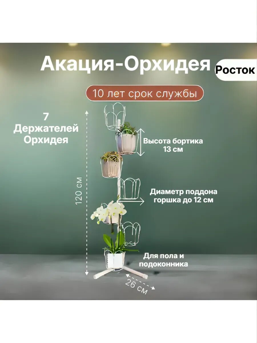 Подставка для цветов на подоконник "Акация-Орхидея" угловая на 7 горшков для орхидей на окно, настольная.
