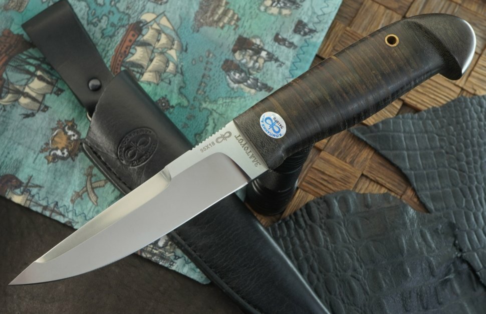 Нож с фиксированным клинком АиР Хаски, сталь 95х18, рукоять коричневая кожа