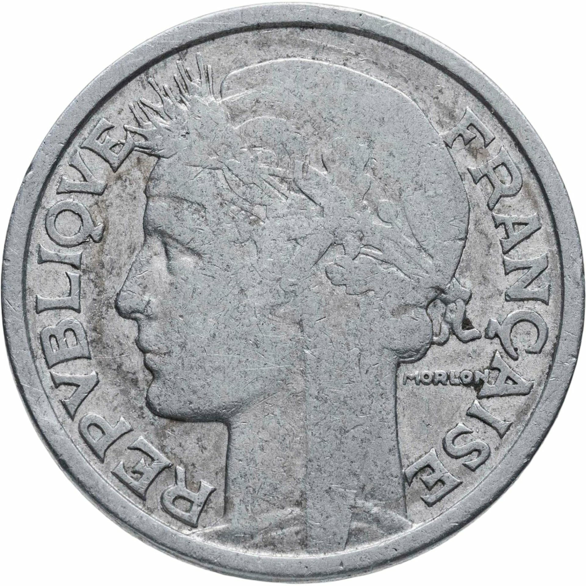 Франция 2 франка (francs) 1947 B знак монетного двора: "B" -" Бомон-ле-Роже"