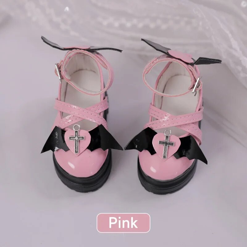 Розовые ботинки для кукол BJD 1/4 с крыльями и крестом