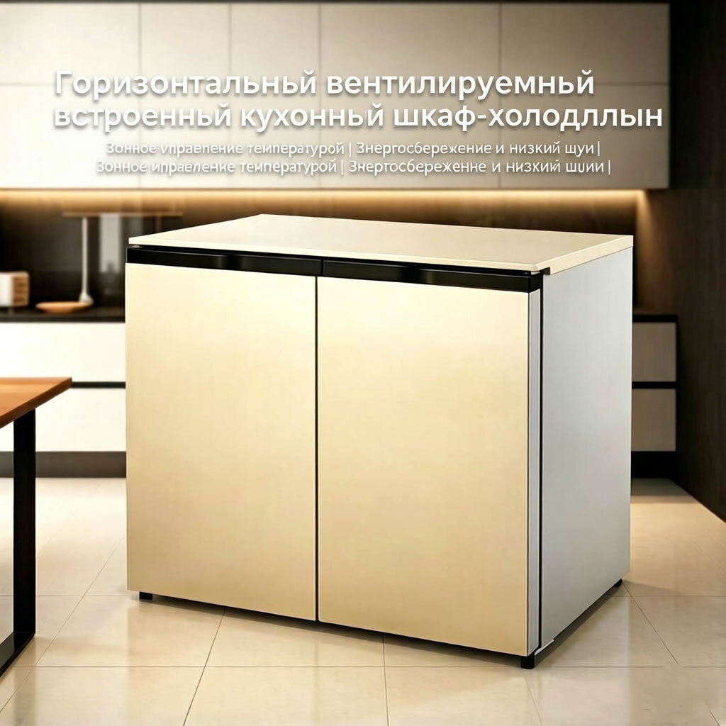 Низкий встраиваемый холодильник для кухни, 90×59×79 см, двухдверный, без инея, компактный