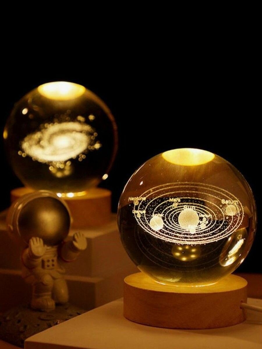 Стеклянный 3D ночник Хрустальный шар с лазерной гравировкой 3500 K (ассорти)