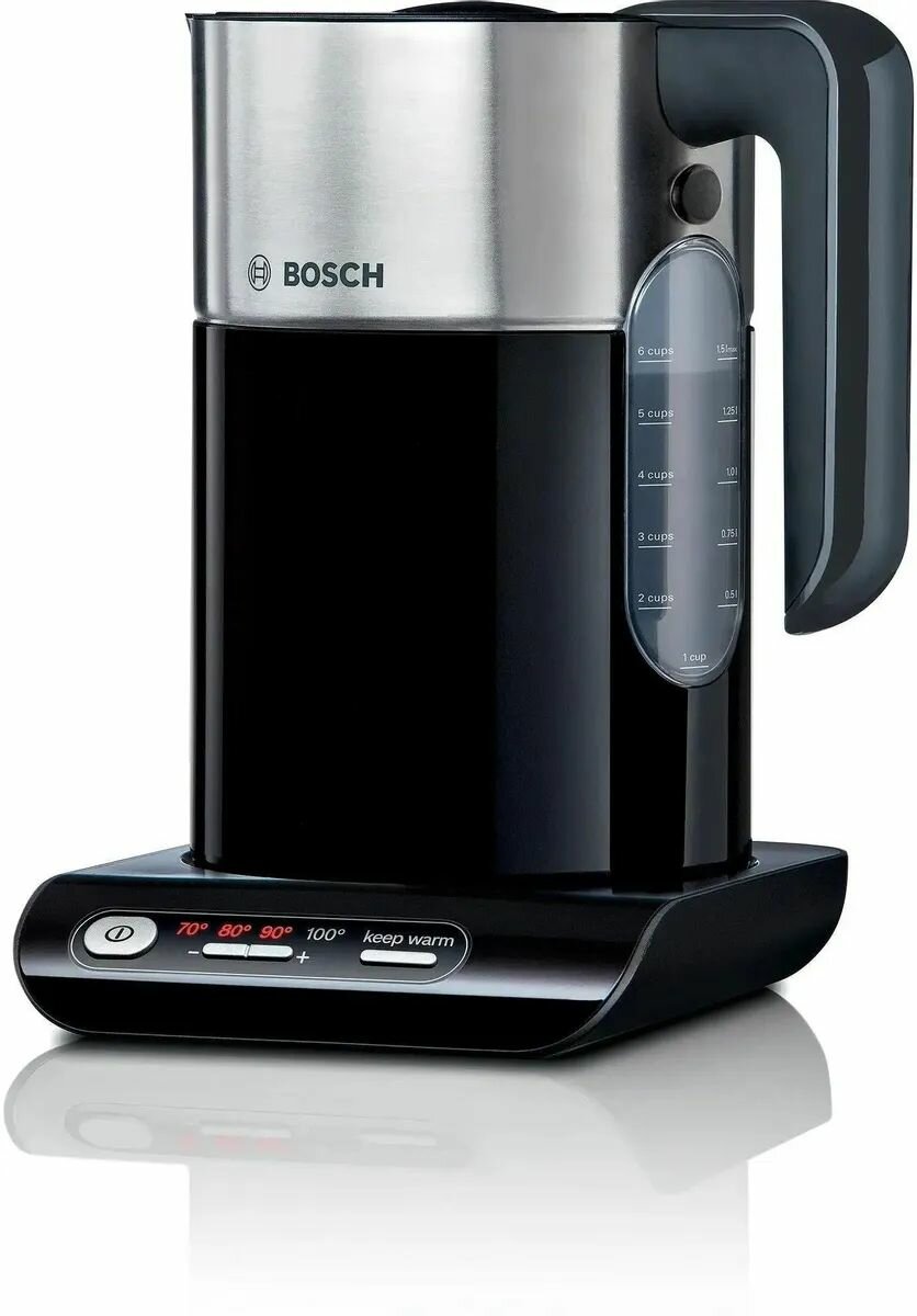Чайник электрический Bosch TWK8613P,1.5л, 2400Вт, черно-серебристый (TWK8613P)