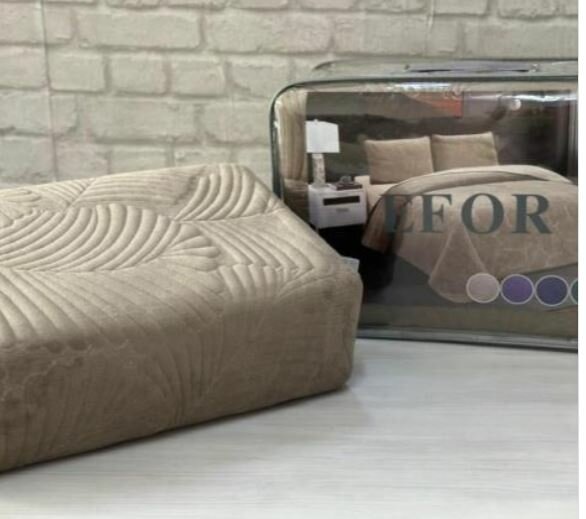 Покрывало "EFOR PREMIUM", велюровое, узор, 240x260 см, с наволочками, коричневое