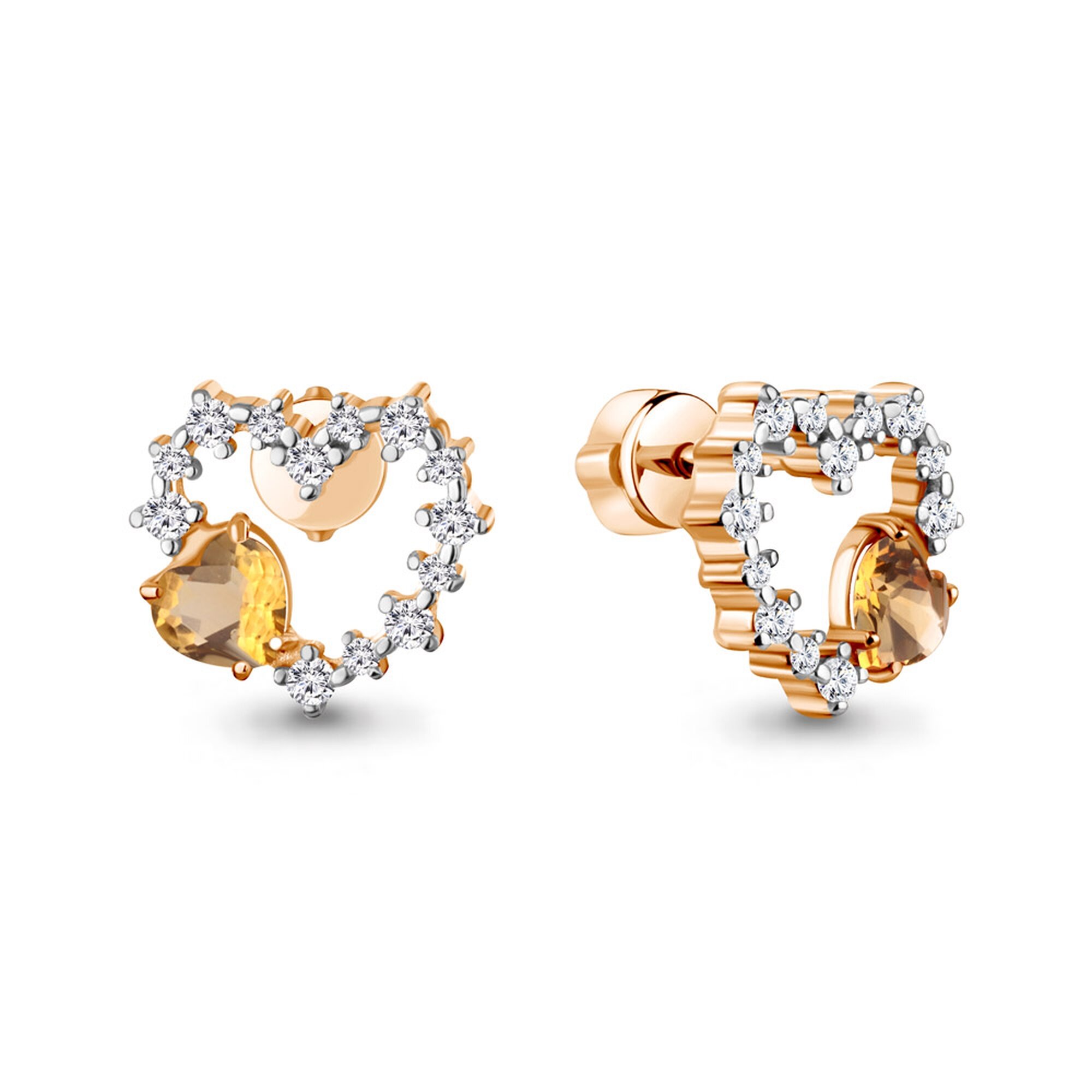 Серьги, серебро, 925 проба, золочение, цитрин, фианит