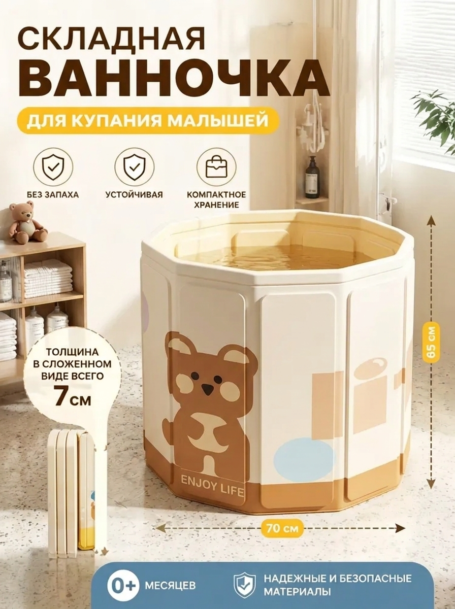 Складная детская ванночка, мягкая, нескользящая, сохраняет тепло