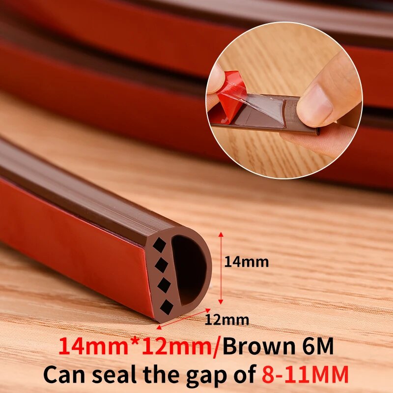 Силиконовая уплотнительная лента D-образная 6 м Brown-14x12mm