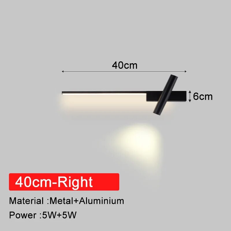 Скандинавские настенные светильники LED из алюминия Neutral Light, Black 40cm Right