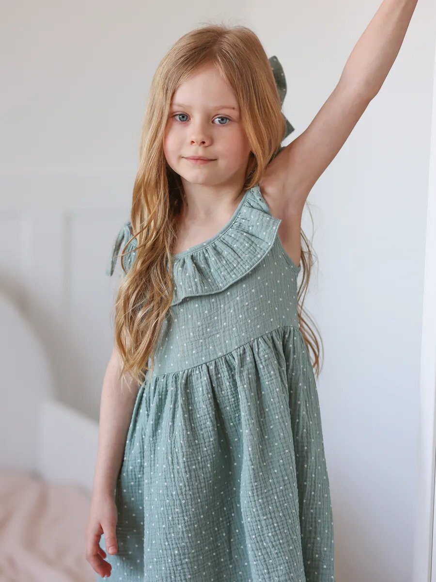 Сарафан Leli Dress повседневная, размер 104, зеленый, белый, голубой — фото 1