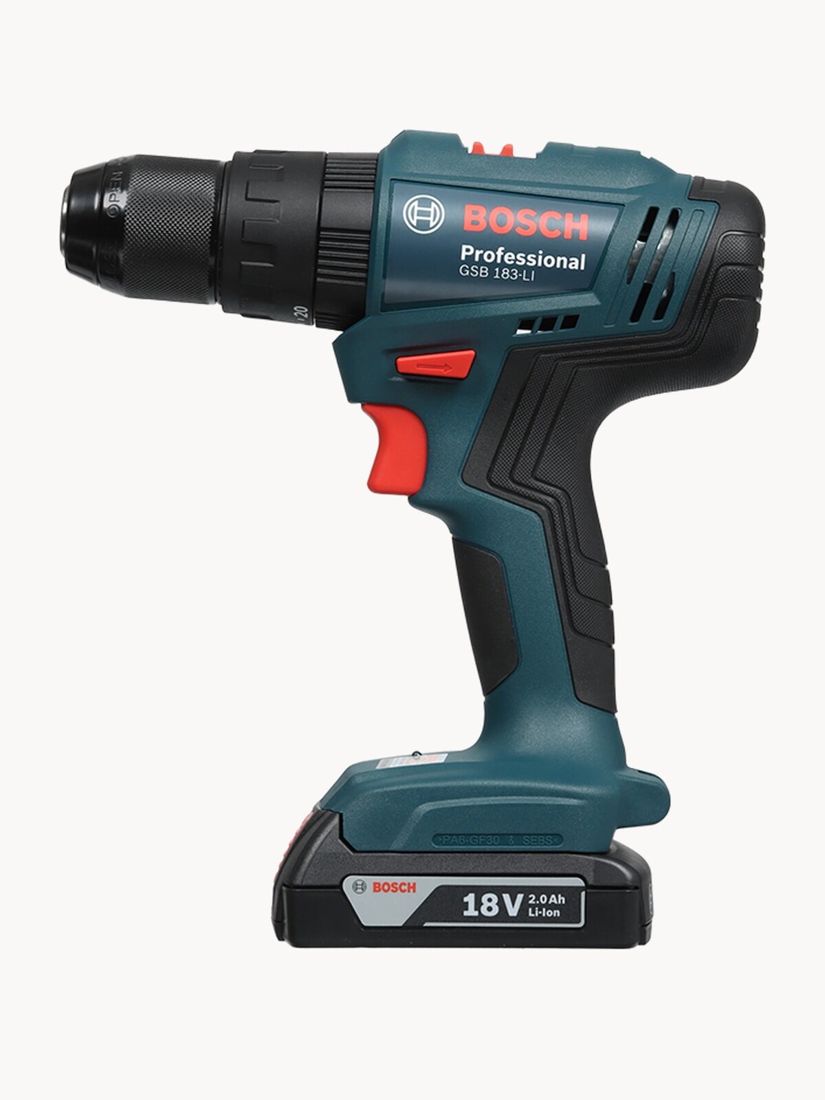 Шуруповерт Bosch GSB 183-Li, ударный, быстрозажимной, кейс, 2 аккумулятора+ переходник EU