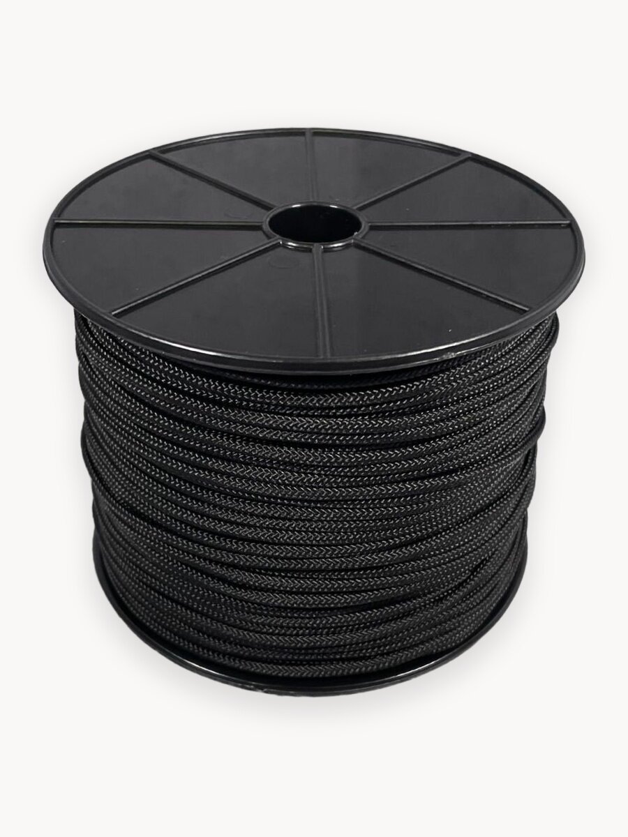 Веревка туристическая 2 мм 100 м черная. Шнур плетеный полипропиленовый с сердечником. Веревка бельевая