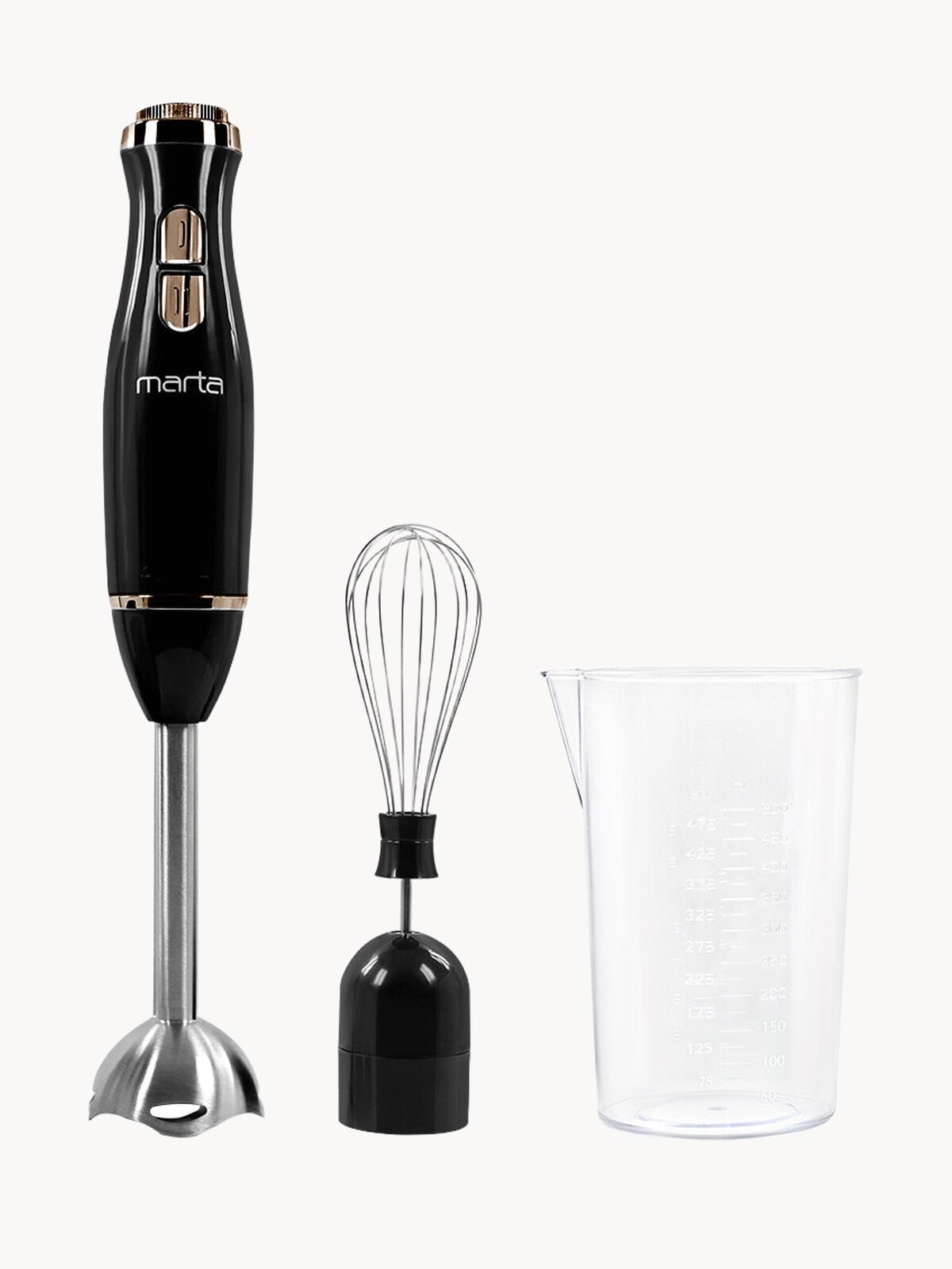 Блендер MARTA MT-KP1597C, мощность 1200Вт, 2 насадки, венчик, мерный стакан