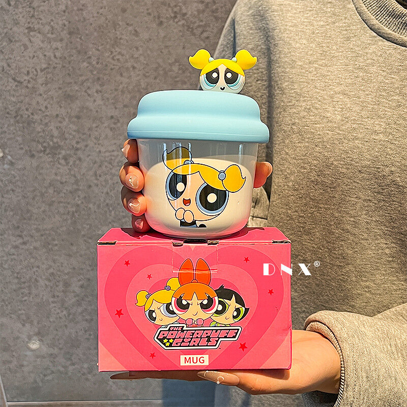 Милая удобная кофейная чашка Powerpuff Girls с крышкой, керамическая бытовая чашка для воды для подарка на день рождения подруги