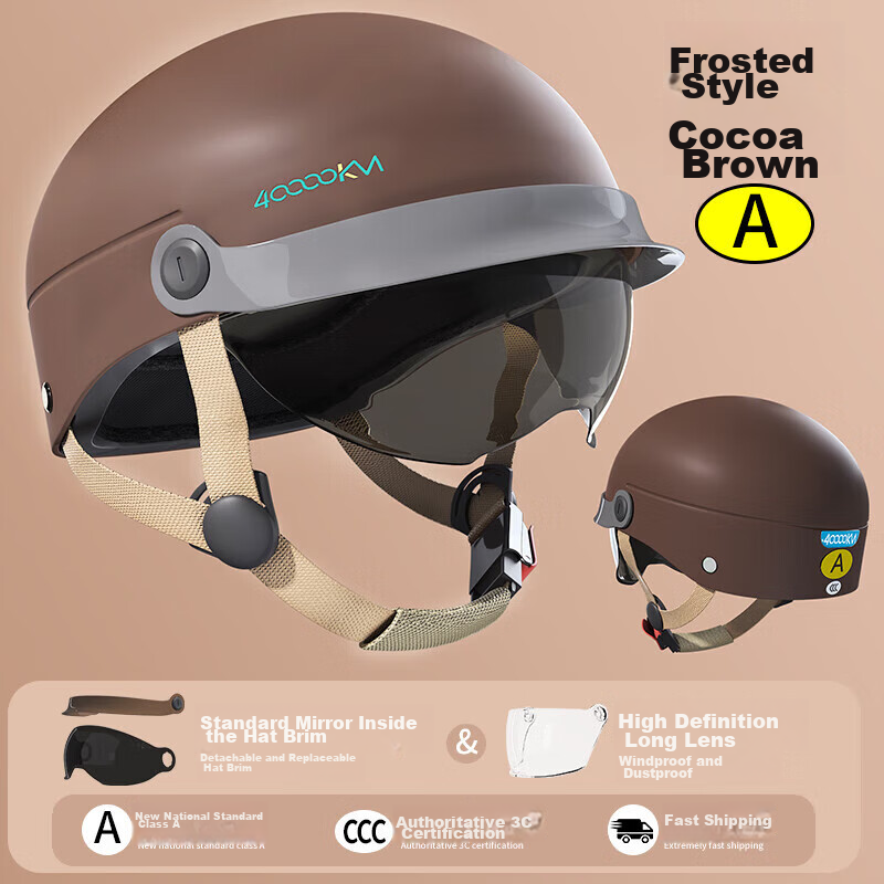 40,000 Km New National Standard 3C Certified Electric Vehicle Helmet Summer Half Helmet for Men And Women with Sun Visor, All-Season Universal Electric Motorcycle Safety Helmet SWY6748