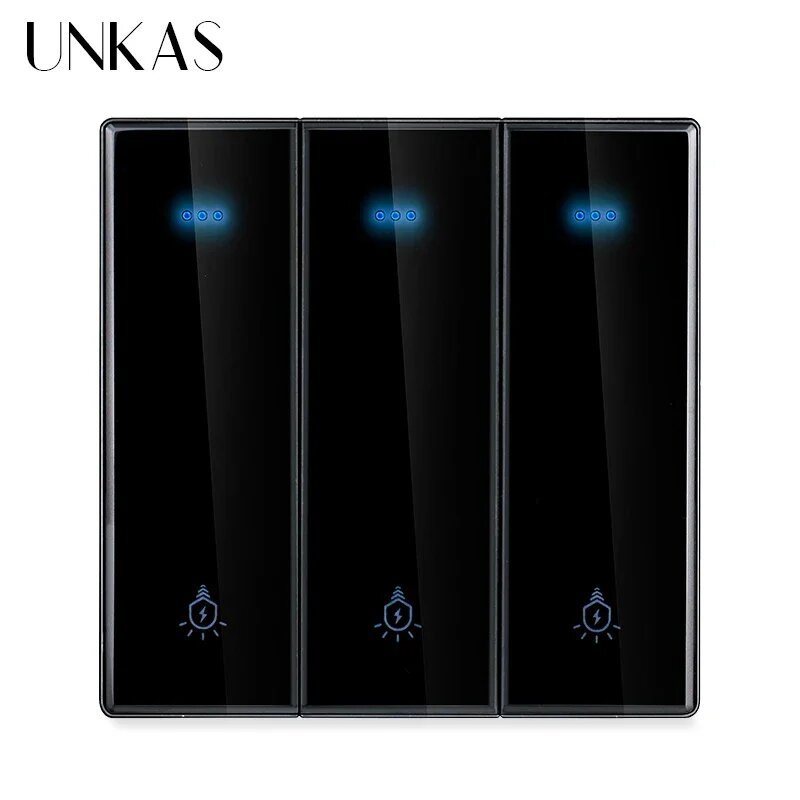 UNKAS выключатель света 3 Gang Black 1 Way