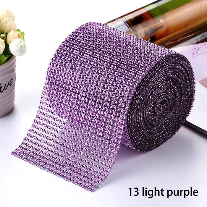 Лента-сетка со стразами, пластиковая, 26 цветов, 1 ярд Фиолетовый, light purple 1m