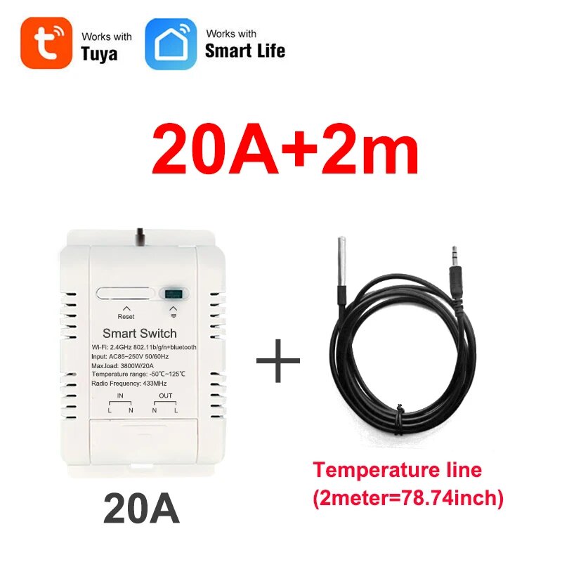 Интеллектуальный термостат Tuya 20A 4000W 20A 2m