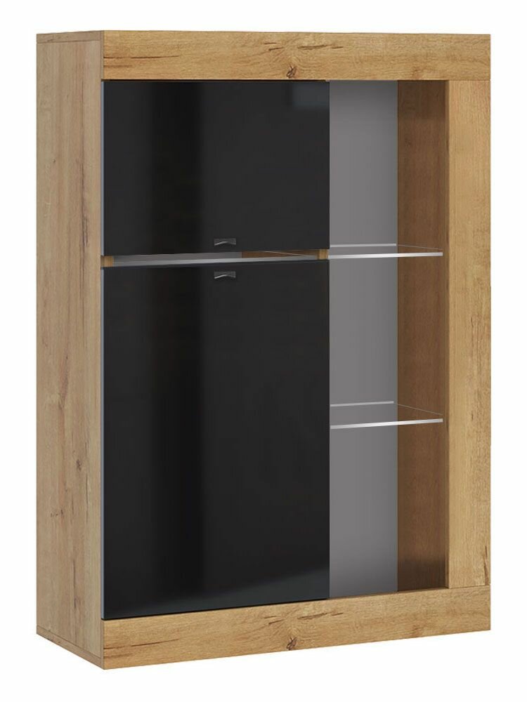 Шкаф-витрина Прага 1 дверь, с полками, 66.6х37.6х103.4 см, Дуб Вотан / Черный глянец Без подсветки