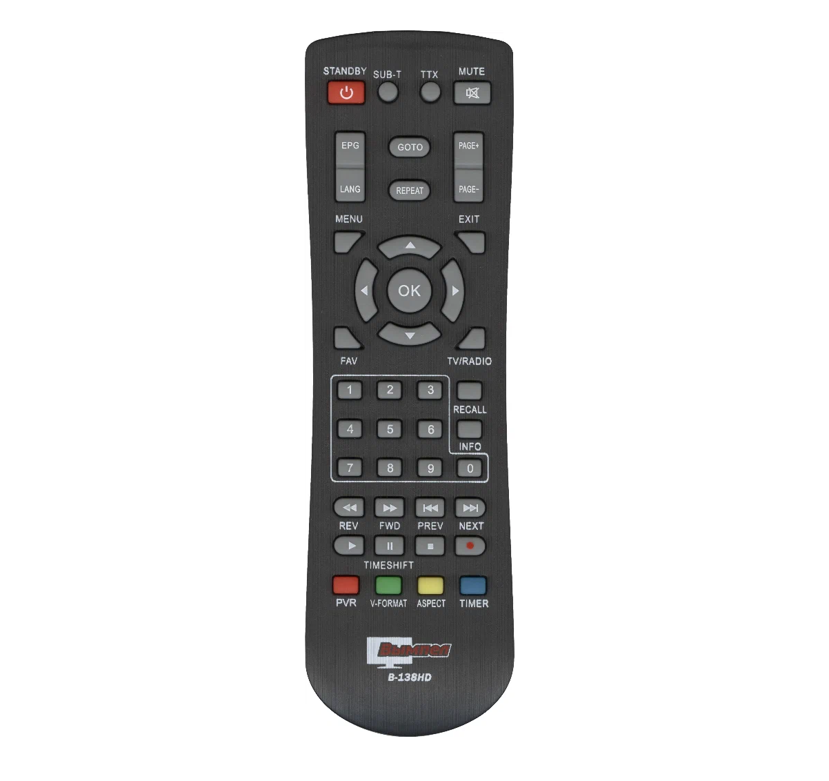 Пульт Huayu B-138HD, для DVB-T2 ресивера, Вымпел, ELGREEN, цвет чёрный, ИК-сигнал