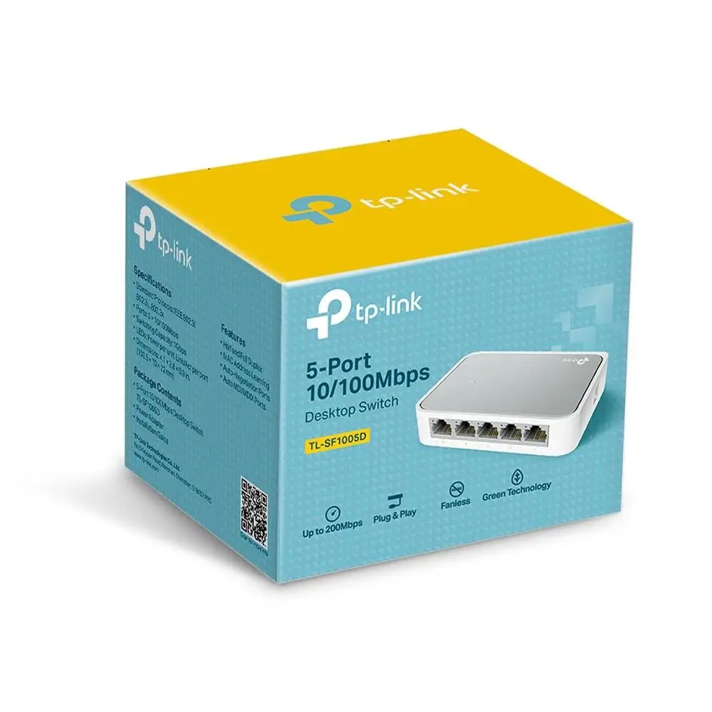 Коммутатор TP-LINK TL-SF1005D, 5-портовый, настольный, 10/100 Мбит/с, белый — фото 1