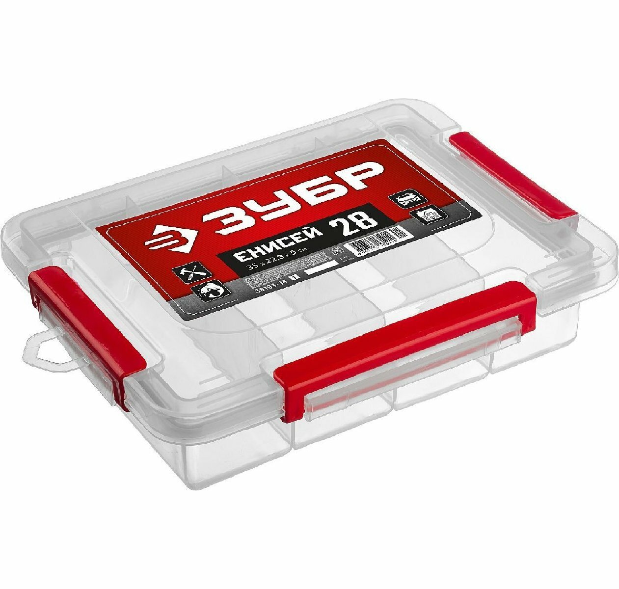 Пластиковый органайзер ЗУБР ЕНИСЕЙ-28 350х228х50 мм с регулируемыми секциями и пылевлагозащитой