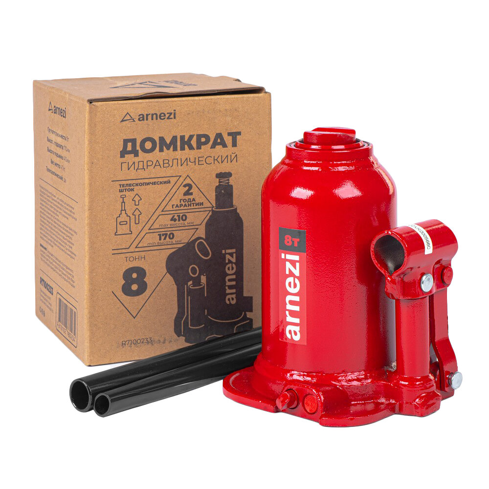 Домкрат гидравлический бутылочный двухштоковый 8т 170-410мм ARNEZI R7100233